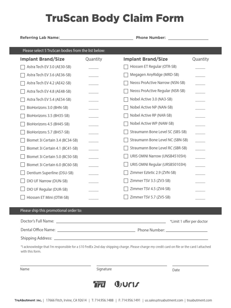 TruScan Body Claim Form Fillable | PDF | Companies