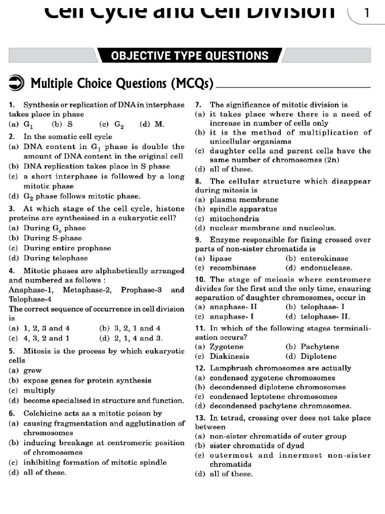 MCQS Cell Cycle and Cell Division | PDF