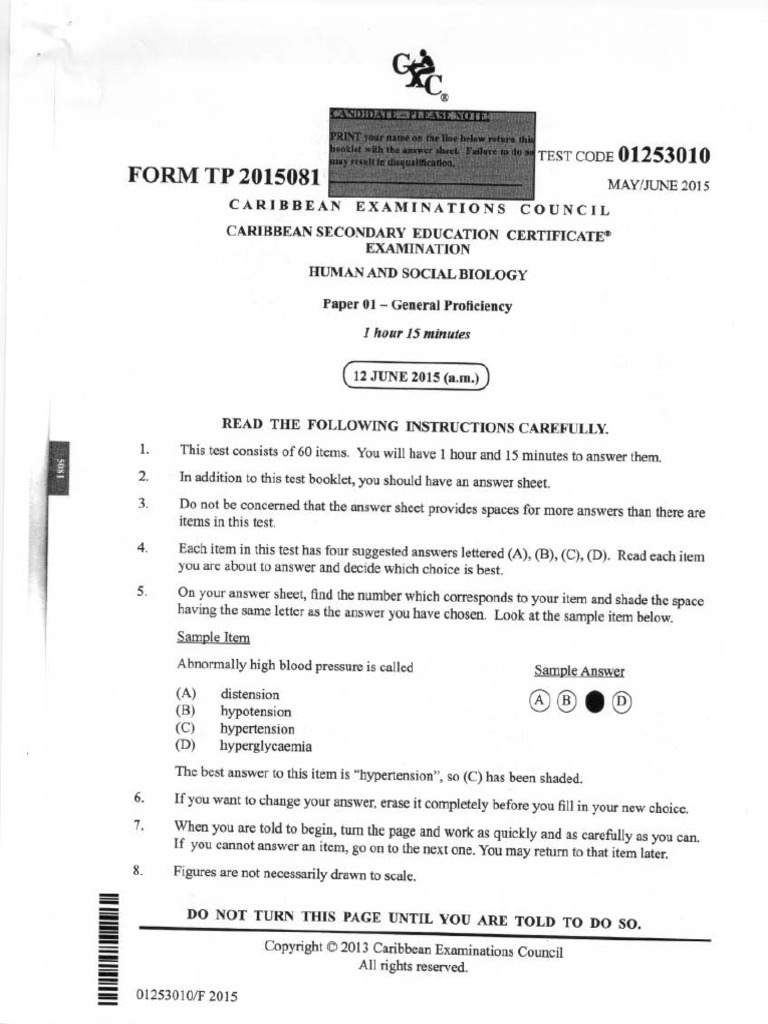 HSB May 2015 Paper 1 | PDF