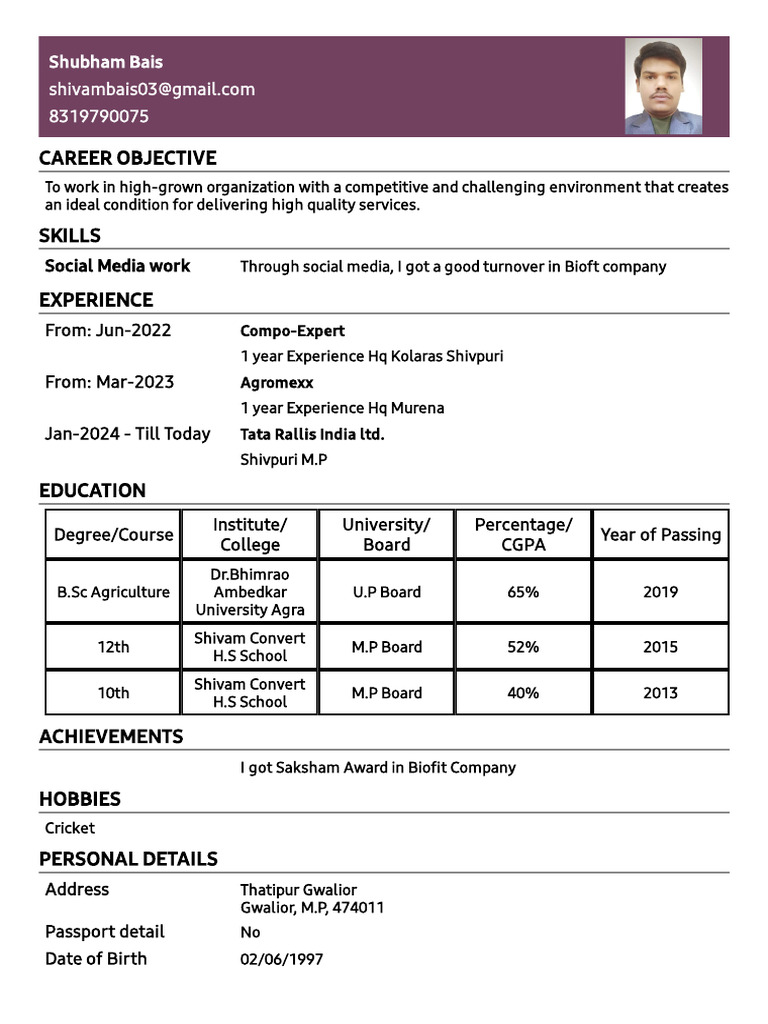 Resume Shubham Bais | PDF