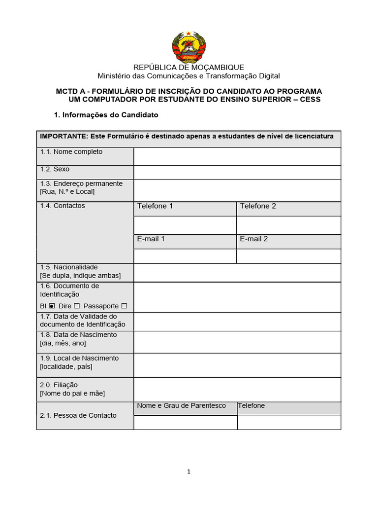 Formulário de Candidatura CESS | PDF