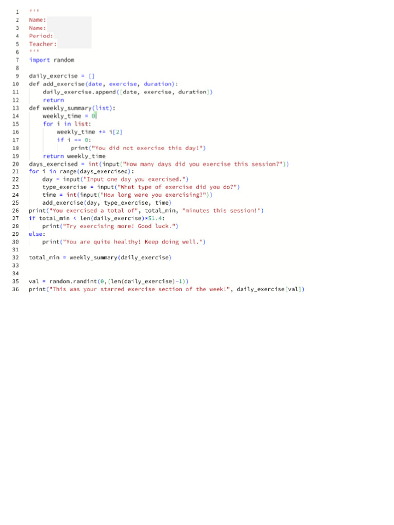 Computer 1 - Fitness Tracker Code APCSP Practice | PDF