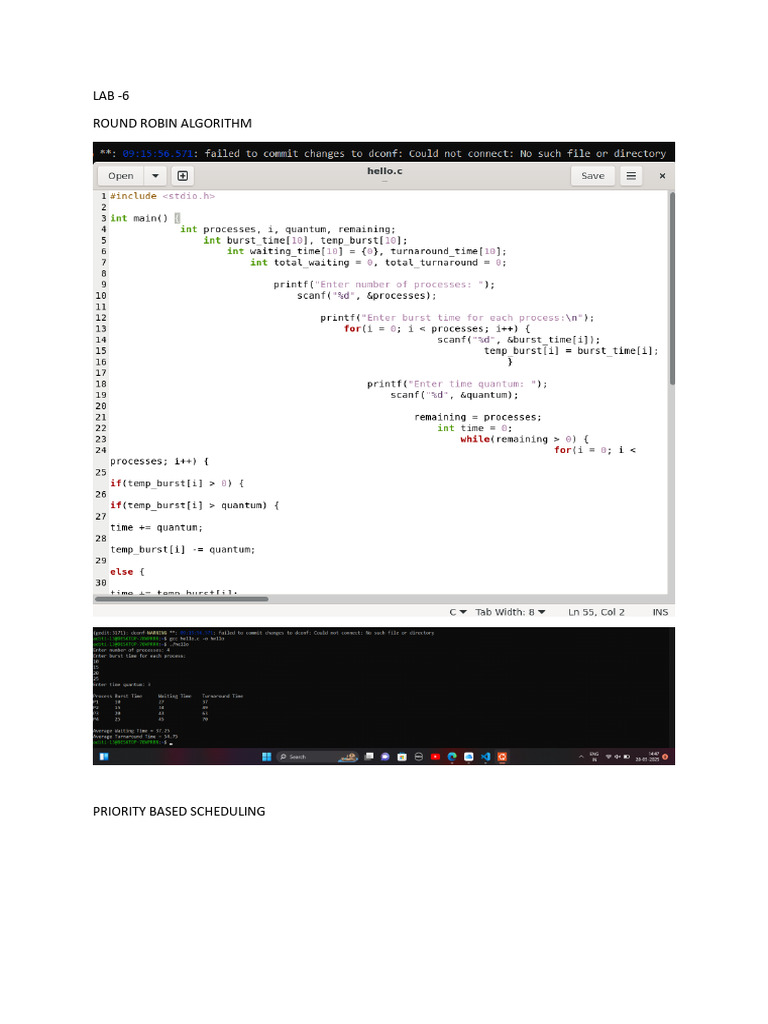 LAB - 6 Round Robin Algorithm | PDF