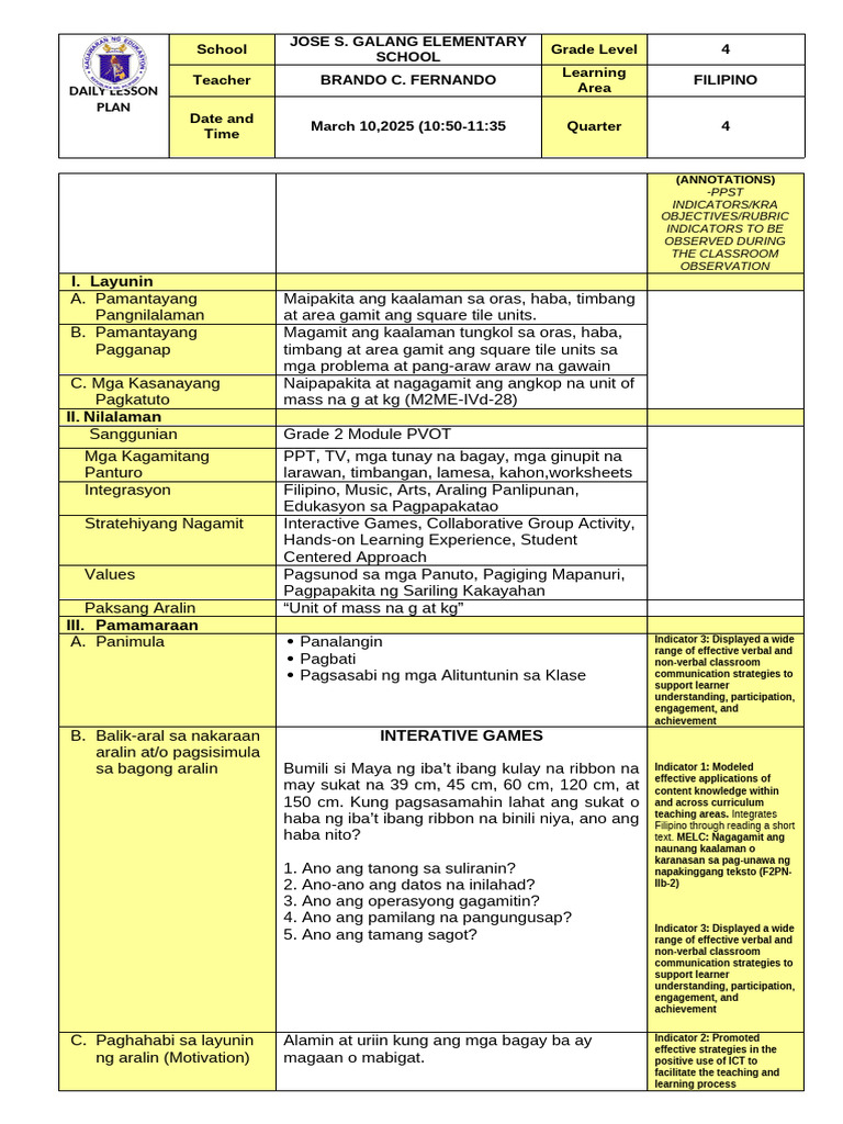 Cot DLP Math Final | PDF