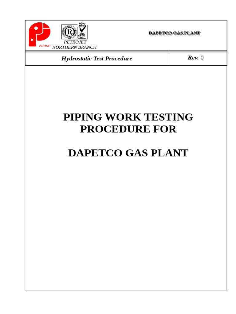 Piping Work Hyd. Procedure Dapetco | PDF | Leak | Pump