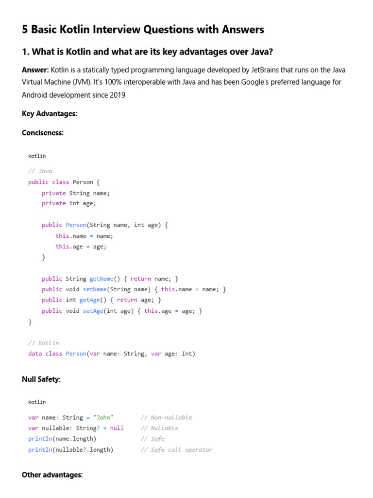 Basic Kotlin Interview Questions | PDF | Computer Science | Computer ...