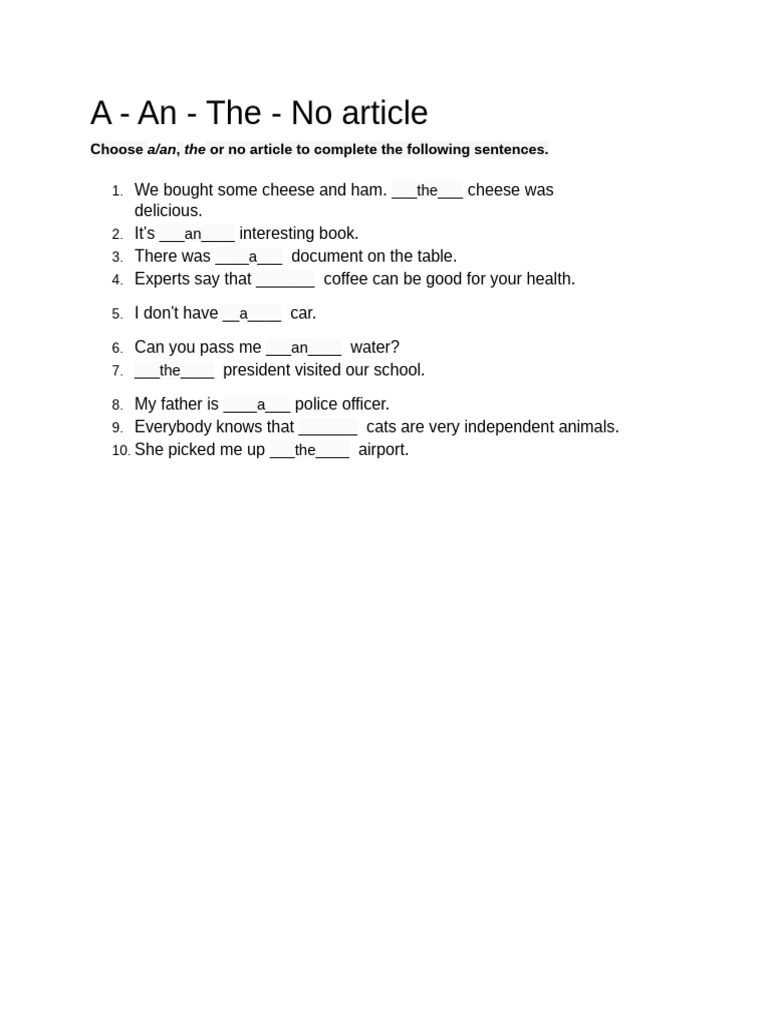 A - An - The - No Article | PDF