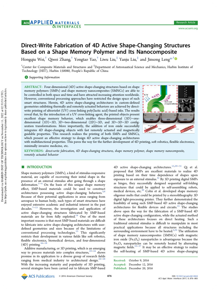 Direct-Write Fabrication of 4D Active Shape-Changing Structures Based On A Shape Memory Polymer ...