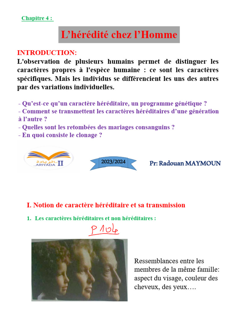 Transmission des caractères héréditaires | PDF | Hérédité | Chromosome
