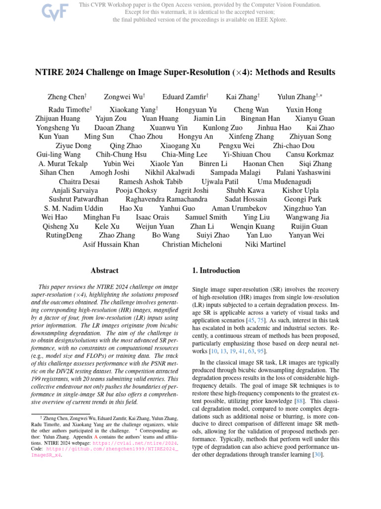Chen NTIRE 2024 Challenge On Image Super-Resolution x4 Methods and ...