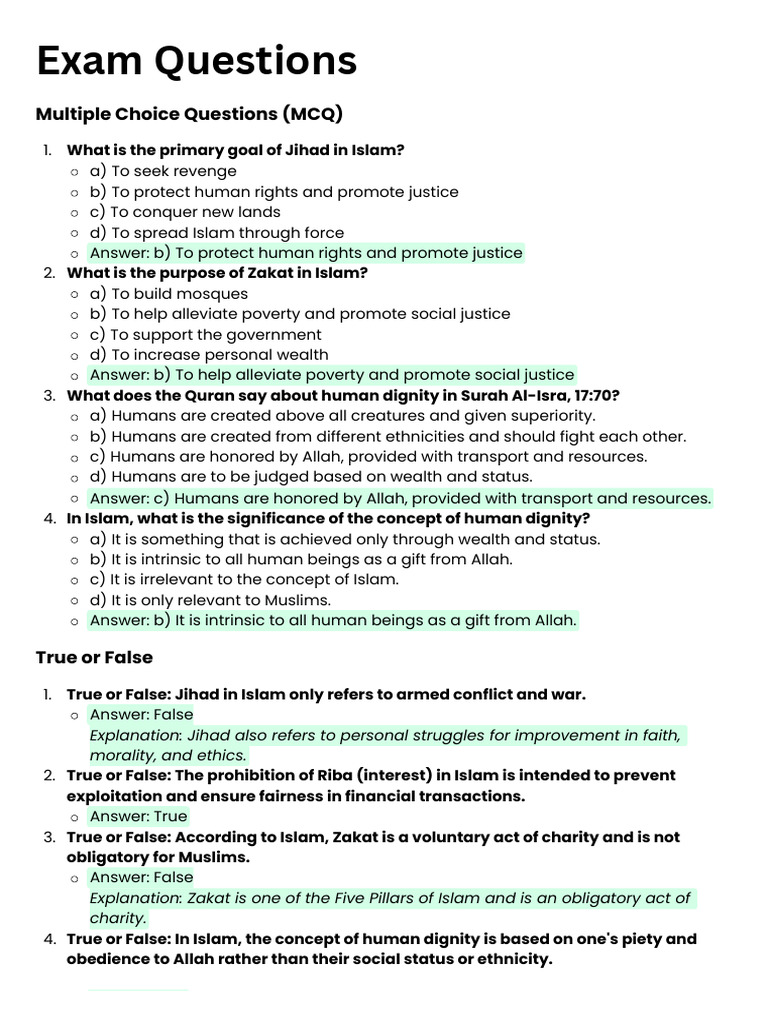 Exam Questions (Islam and Human Rights) | PDF | Justice | Crime & Violence