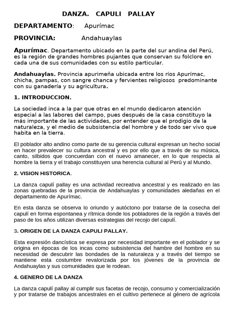 Danza Capulí Pallay: Tradición Andina | PDF