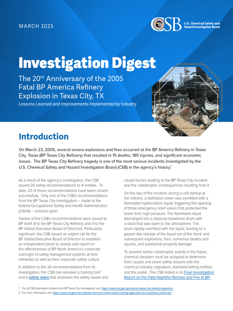 CSB BPTC Investigation Digest 1743052428 | PDF | Bp | Oil Refinery