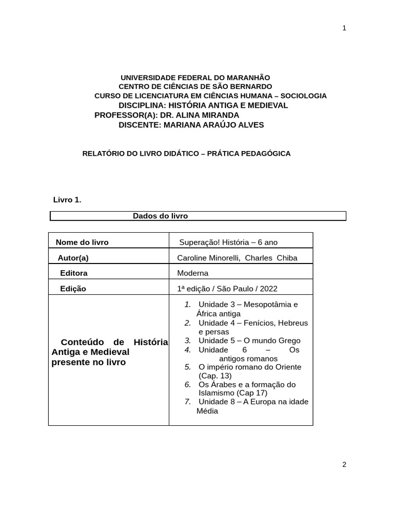 Relatório Do Livro Didático - Prática Pedagógica (Alina) | PDF | Livros ...