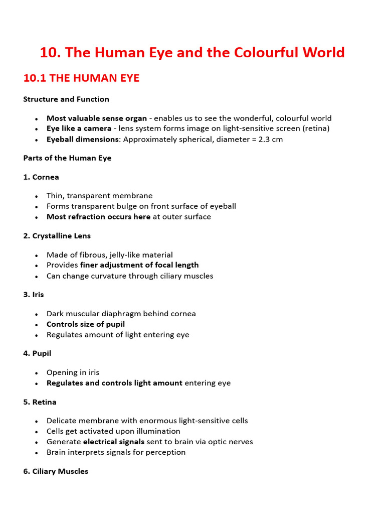 The Human Eye and Colour Full World Notes | PDF | Eye | Human Eye