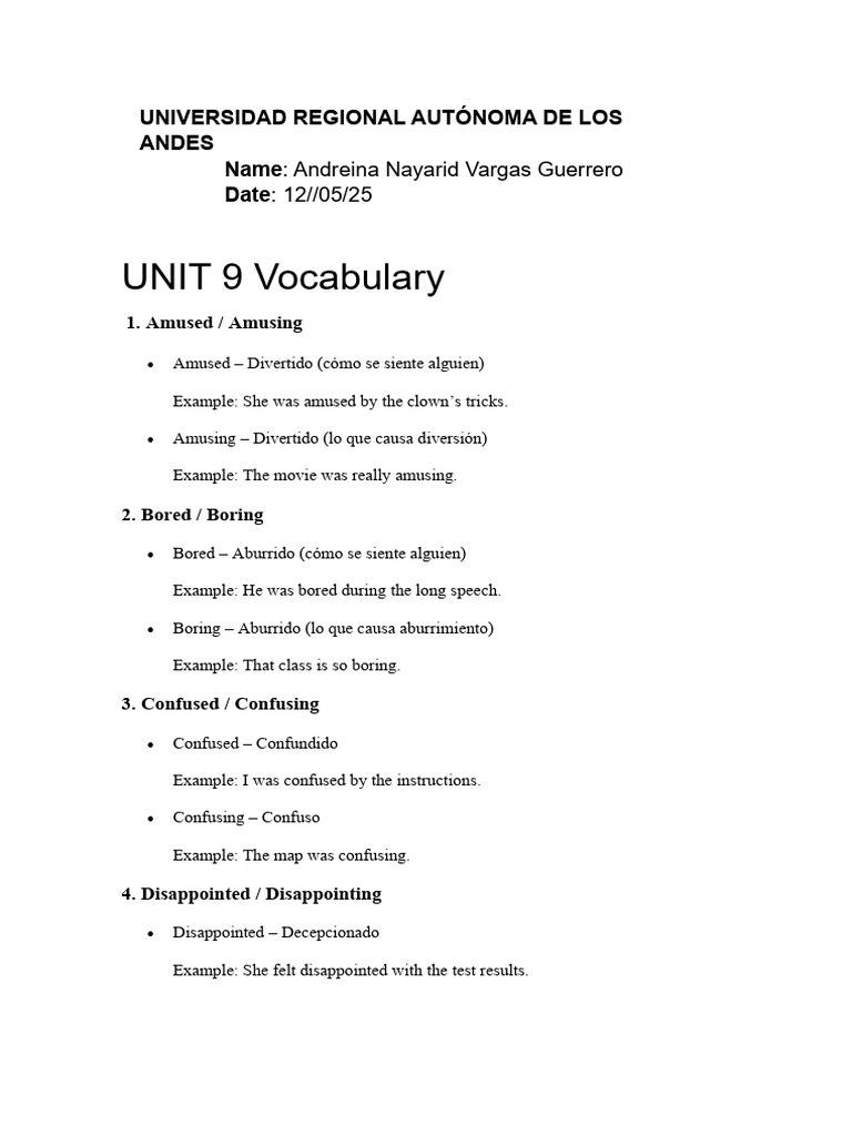 Vocabulary Unit 9. | PDF