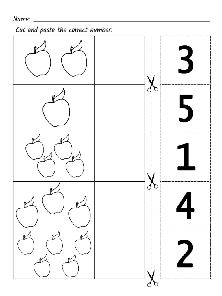 1-5 Numbers Fish Cut - Match Worksheets | PDF