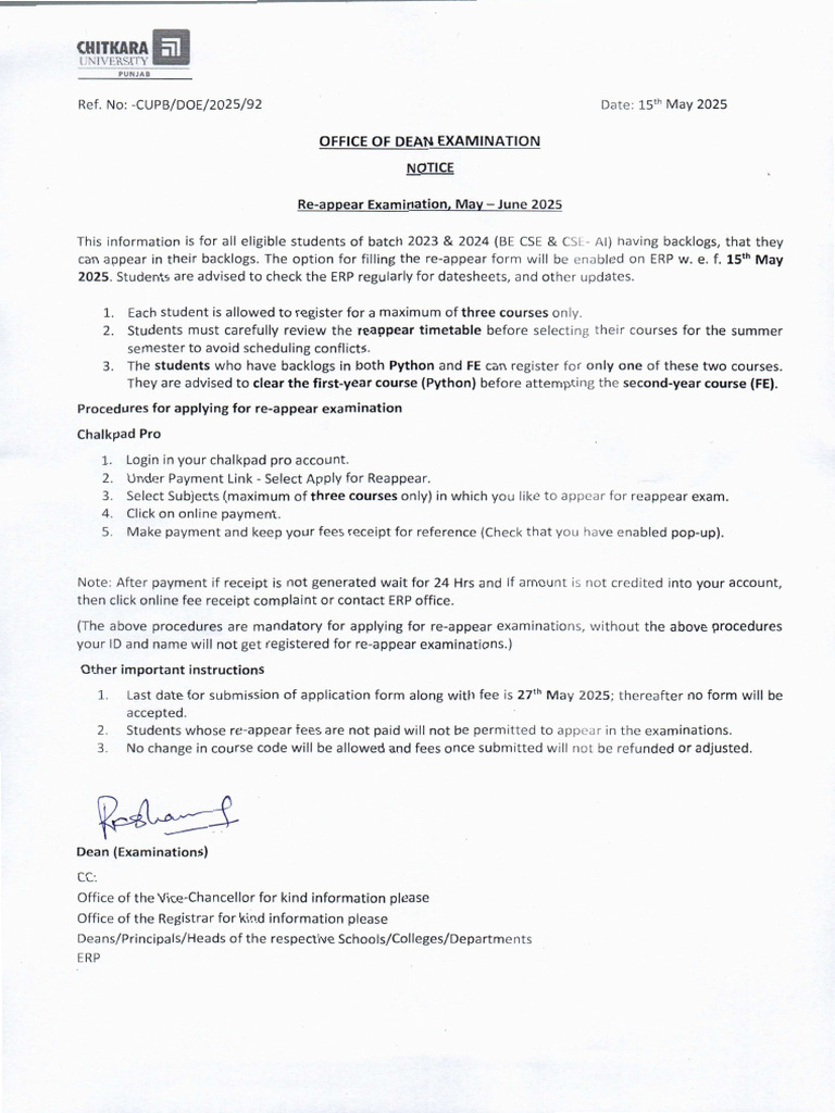 Circular 20250516155532 Revised Reappear Notice 16-5-2025 | PDF