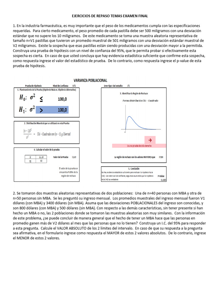 Ejercicios Repaso Examen Final - Mayo 7 - 2025 | PDF | Desviación Estándar | Muestreo (Estadísticas)