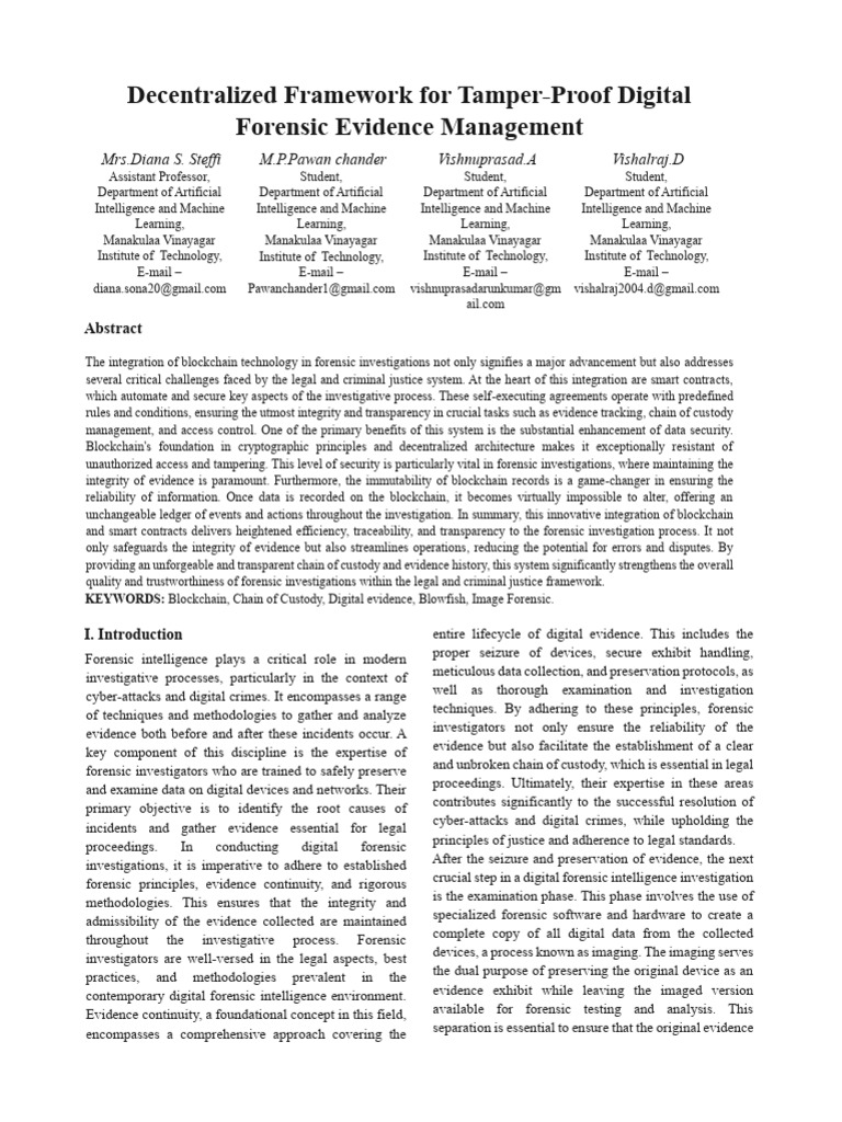 Decentralized Framework for Tamper-Proof Digital Forensic Evidence Management (1) | PDF ...