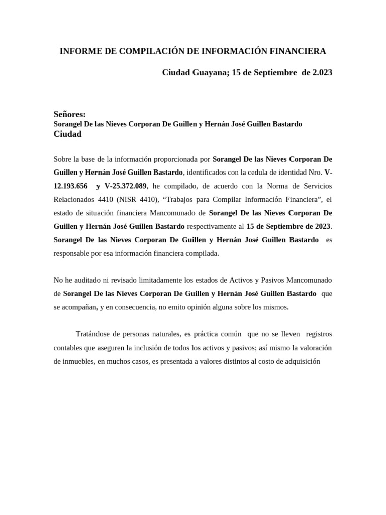 INFORME DE COMPILACIÓN MANCOMUNADO | PDF