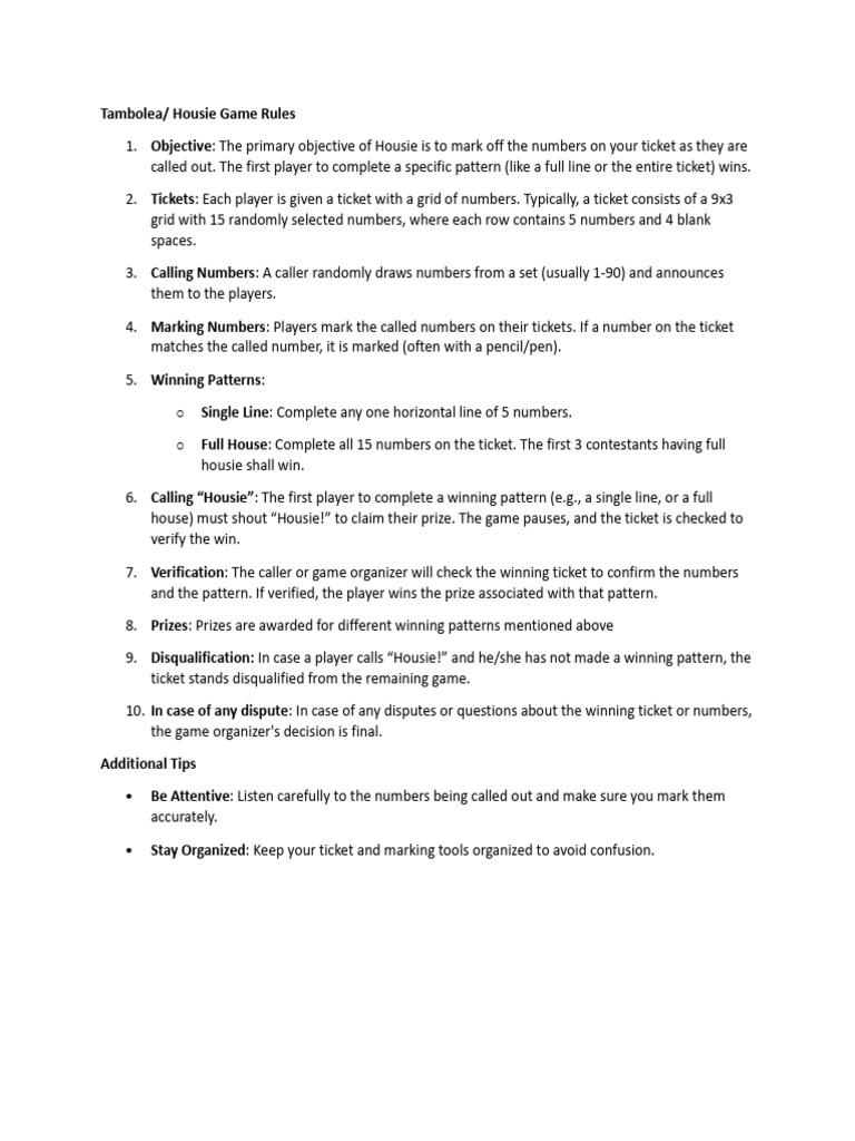 Tambola,Housie Rules | PDF