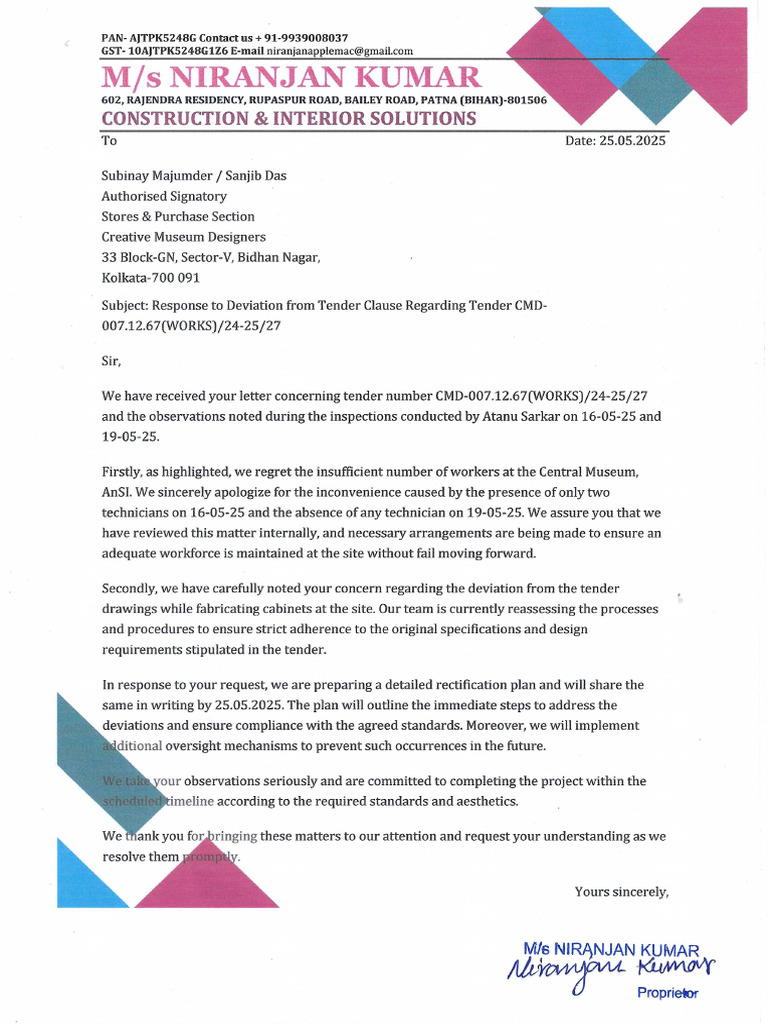 Deviation From Tender Couse | PDF