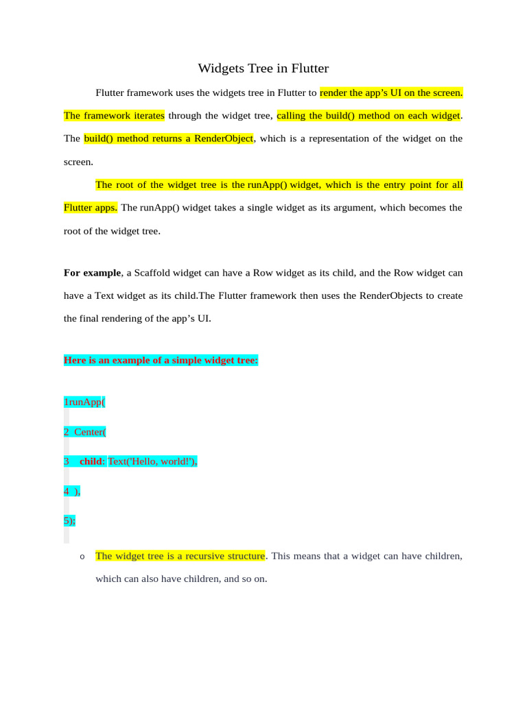 Widgets Tree in Flutter | PDF | Software Development | Graphical User Interfaces