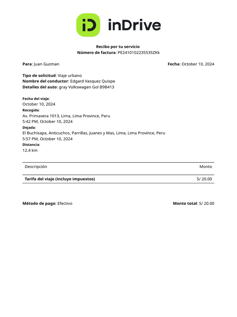 Factura Indriver | PDF