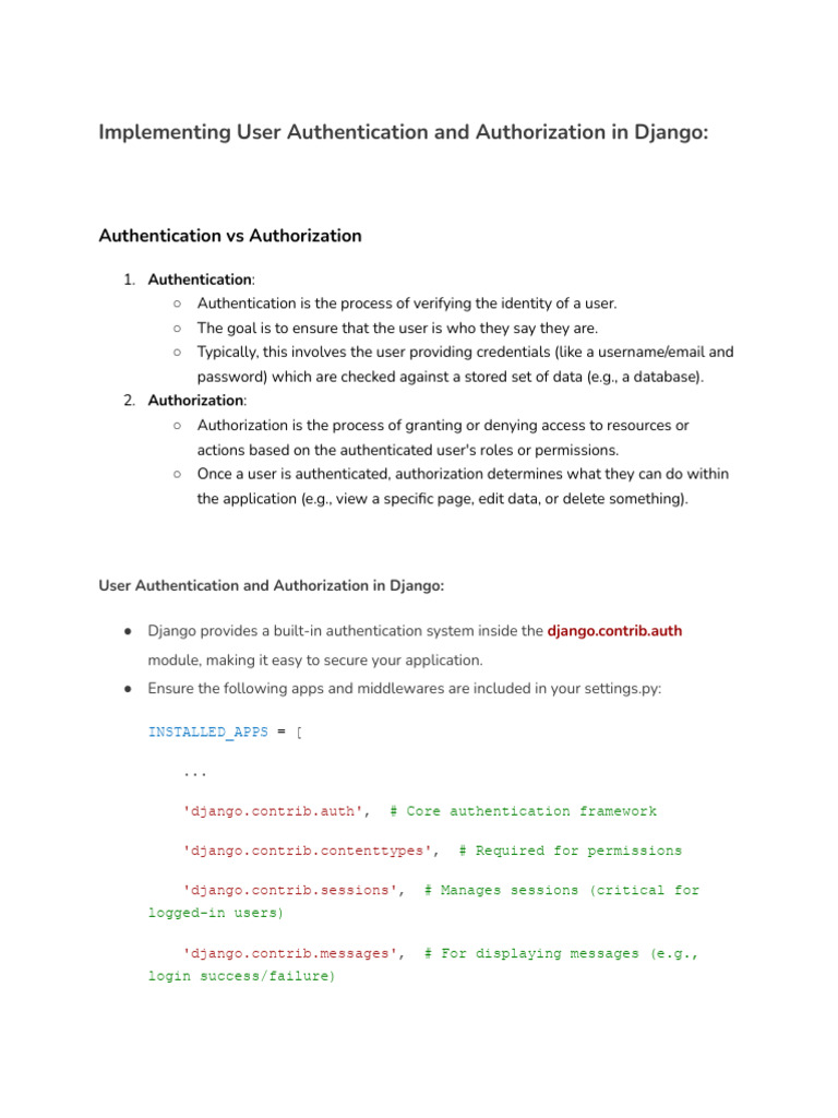 User Authentication and Authorization in Django | PDF | Login | User (Computing)