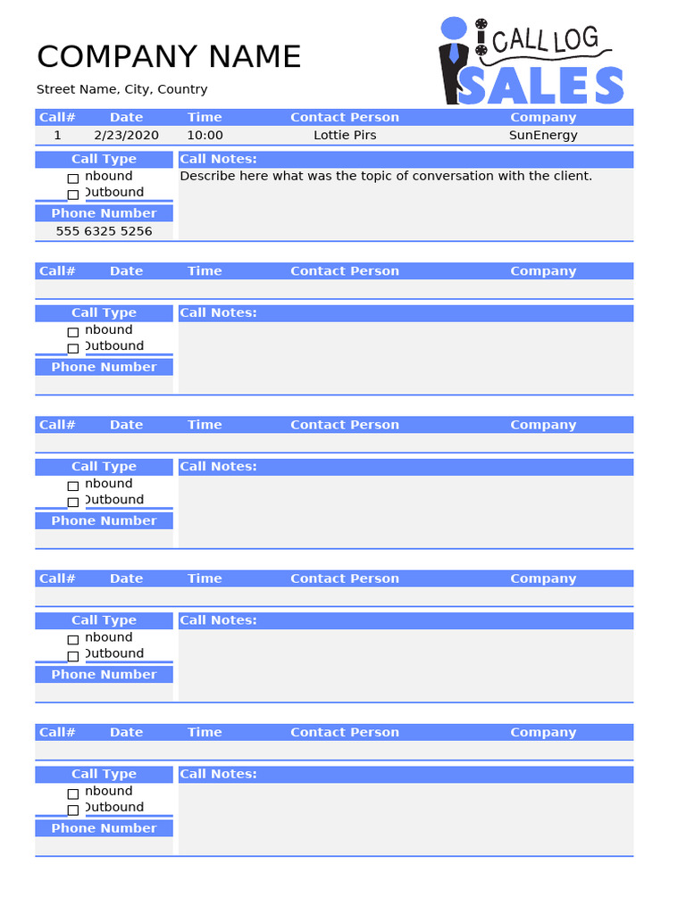 Sales Call Log Template | PDF