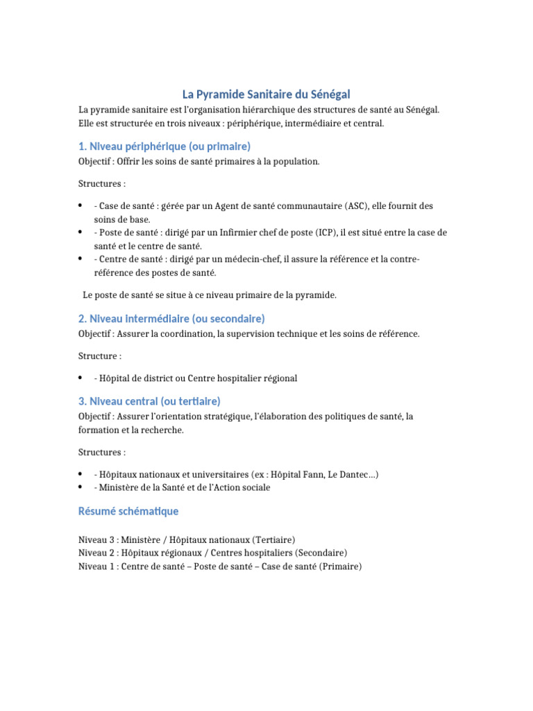 Pyramide Sanitaire du Sénégal: Structure et Niveaux | PDF
