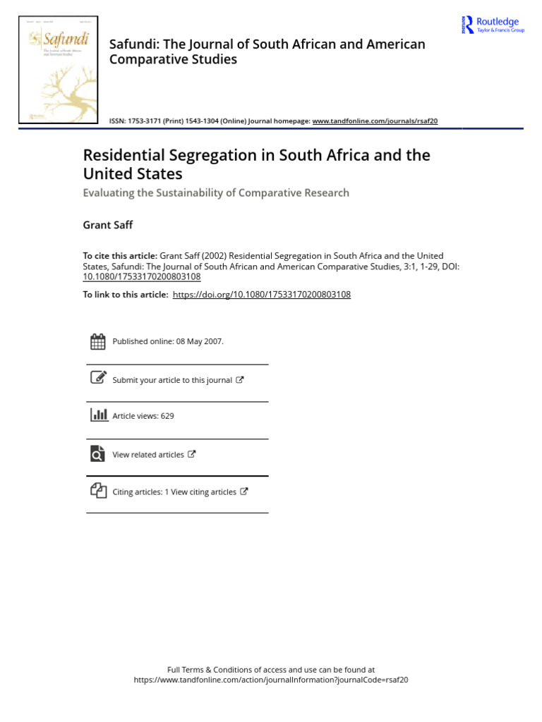 Residential Segregation in South Africa and The United States | PDF ...