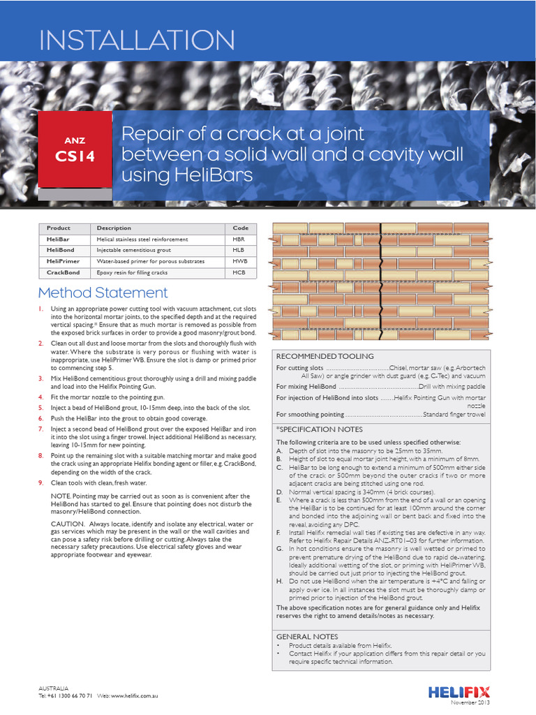 Cs14 Repair of A Crack at A Joint Between A Solid Wall and A Cavity ...
