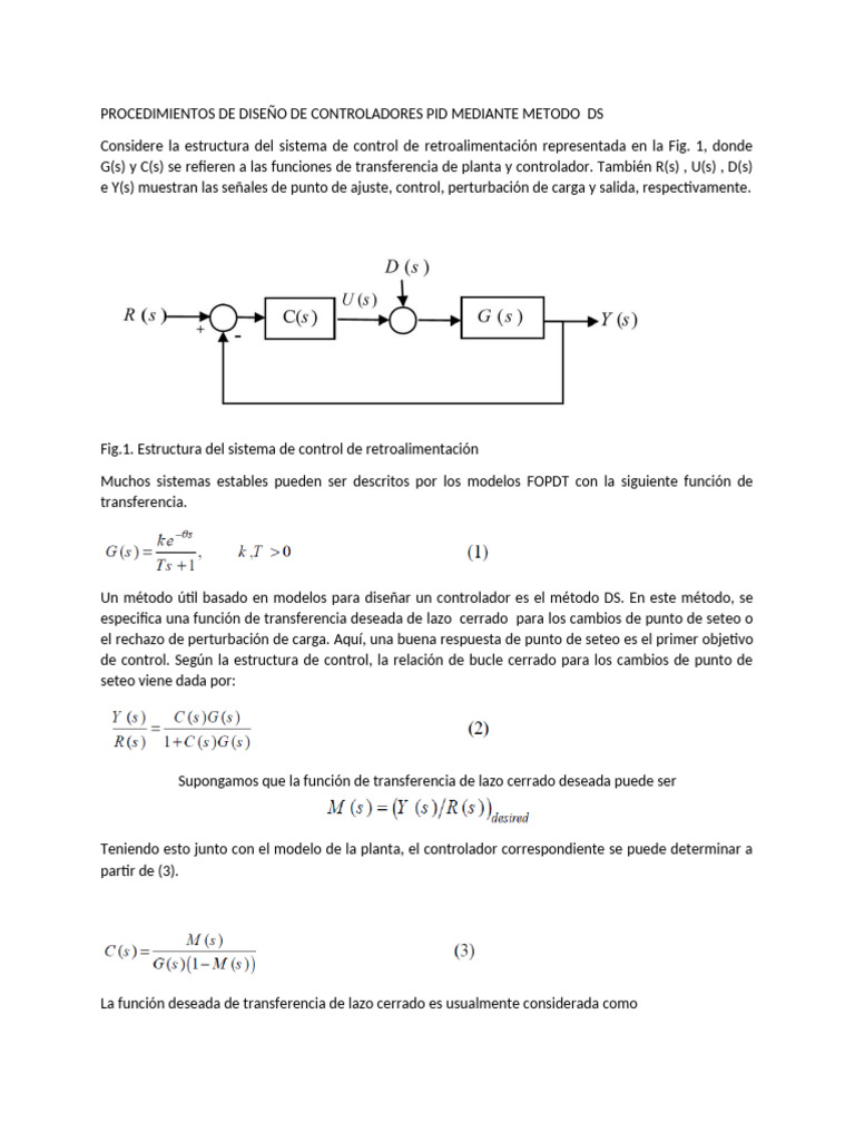 II Procedimientos de Diseño de Controladores Pid Mediante Metodo Ds | PDF | Matemáticas Aplicadas