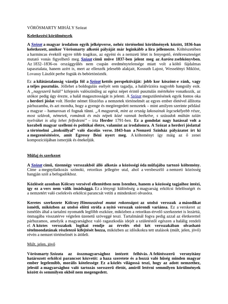 VÖRÖSMARTY MIHÁLY Szózat - Elemzés | PDF