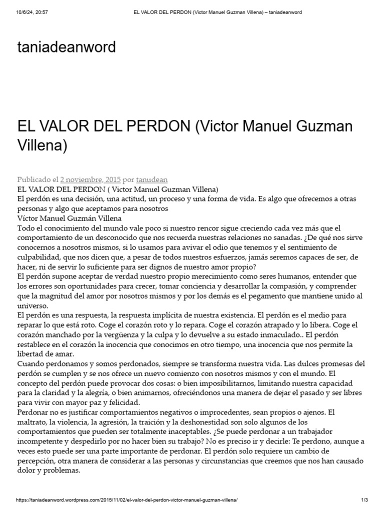EL VALOR DEL PERDON (Victor Manuel Guzman Villena) - Taniadeanword | PDF | Perdón | Amor