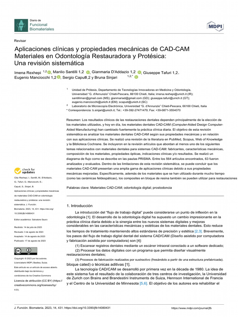 Articulo Complementario Materiales CAD CAM | PDF | Polimetacrilato de metilo) | Odontología