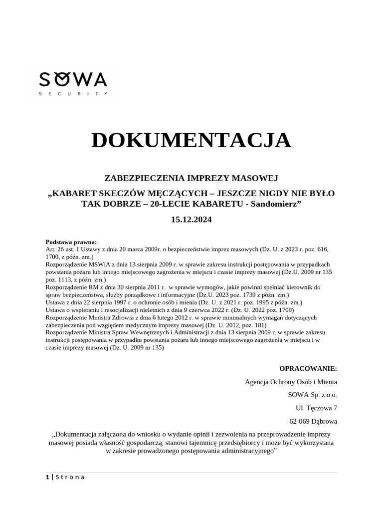 Dokumentacja 15.12.2024 - Kabaret Skeczów Męczących - SANDOMIERZ | PDF