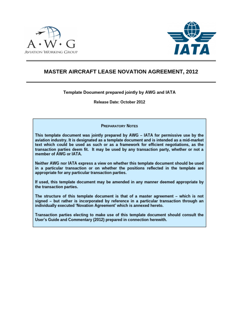 Aircraft Lease Novation Agreement Template | PDF | Lease | Assignment (Law)