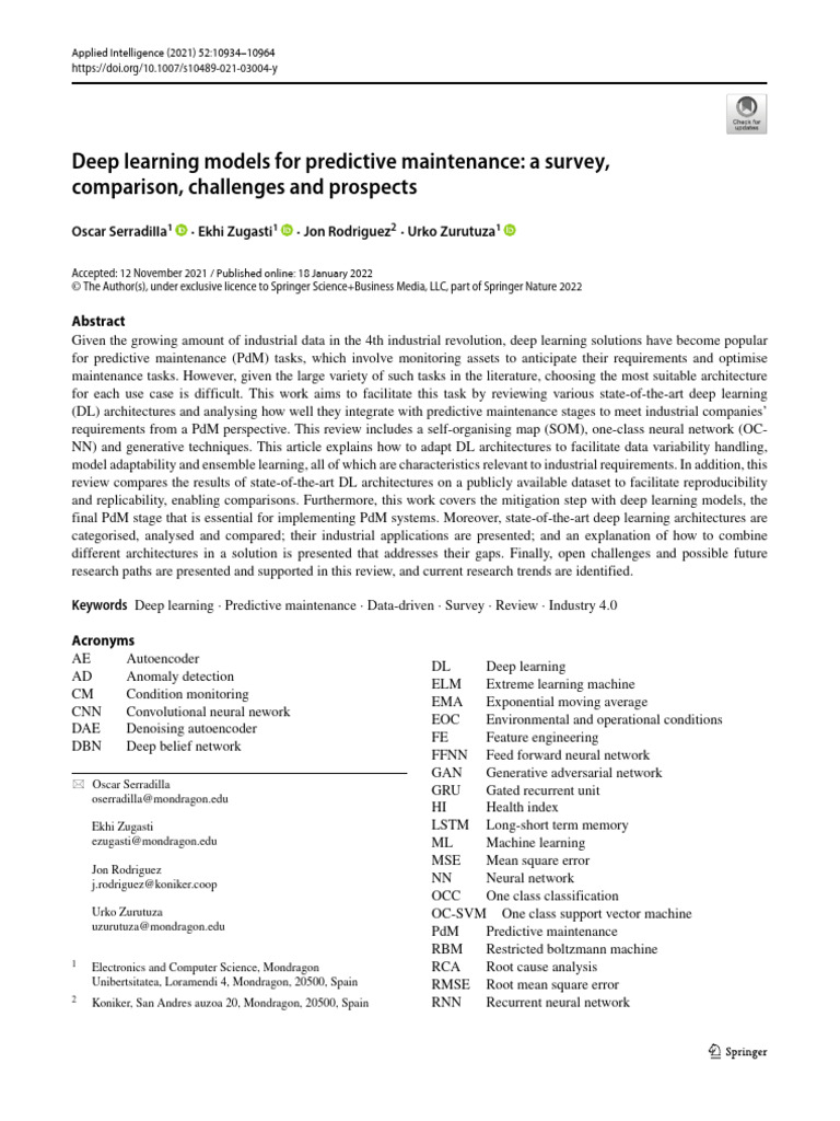 Deep Learning Models For Predictive Maintenance: A Survey, Comparison ...