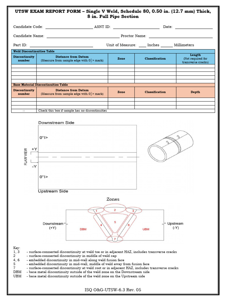 OGUTSW63 UTSW SGL V 8inch Pipe Exam Report Form | PDF