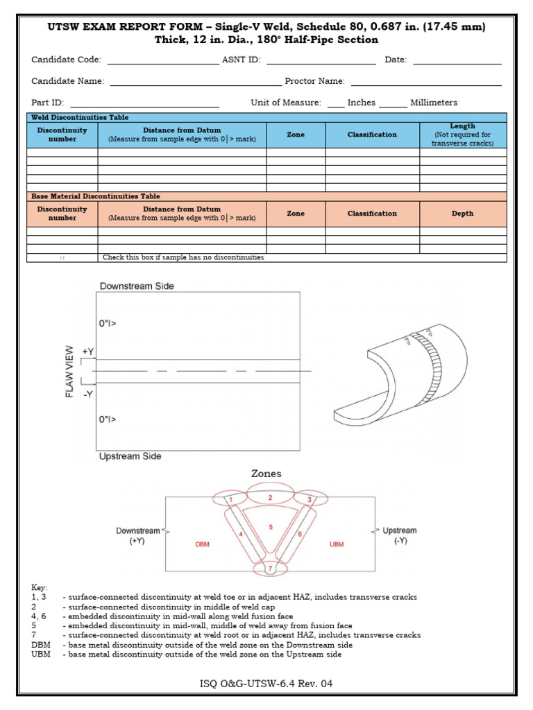 OGUTSW64 UTSW SGL V 12inch Half Pipe Exam Report Form | PDF