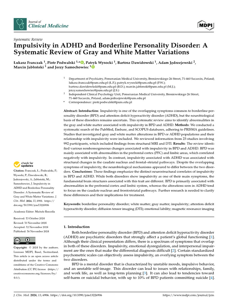 Impulsivity in ADHD vs. BPD: Neuroanatomy Review | PDF | Attention ...