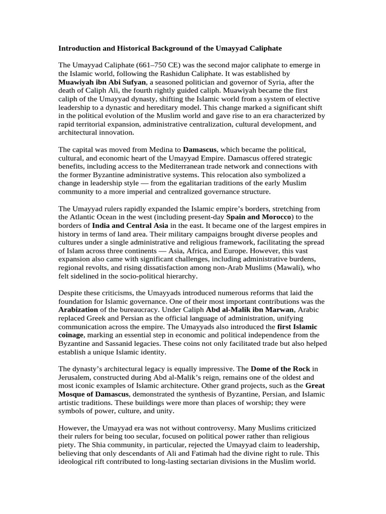 Historical Background of The Umay | PDF | Caliphate | Husayn Ibn Ali