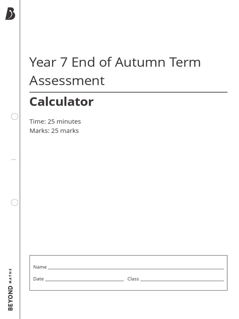 Year 7 End of Autumn Term Assessment - Calculator | PDF | Applied ...