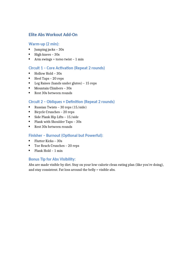 Elite Abs Add-On Workout Plan | PDF