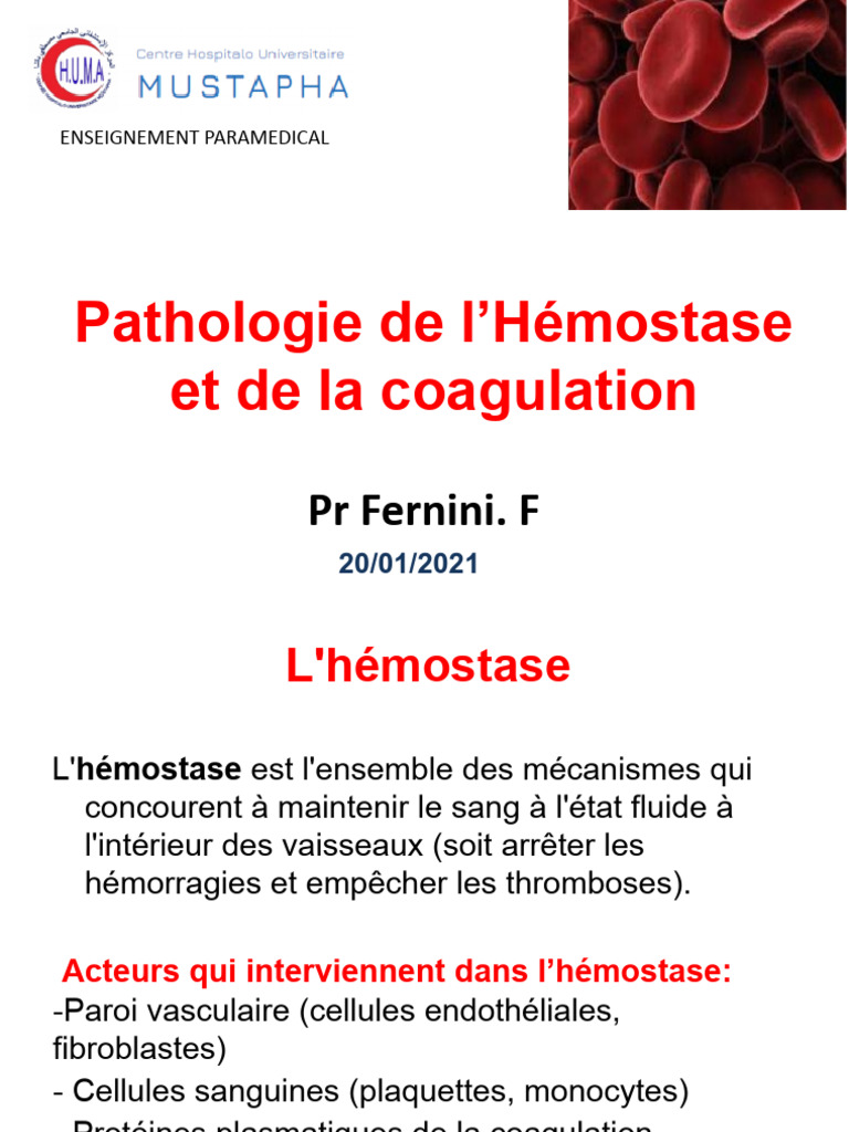 Pathologie de l'Hémostase et Hémophilie | PDF | Hémostasie | Hémophilie