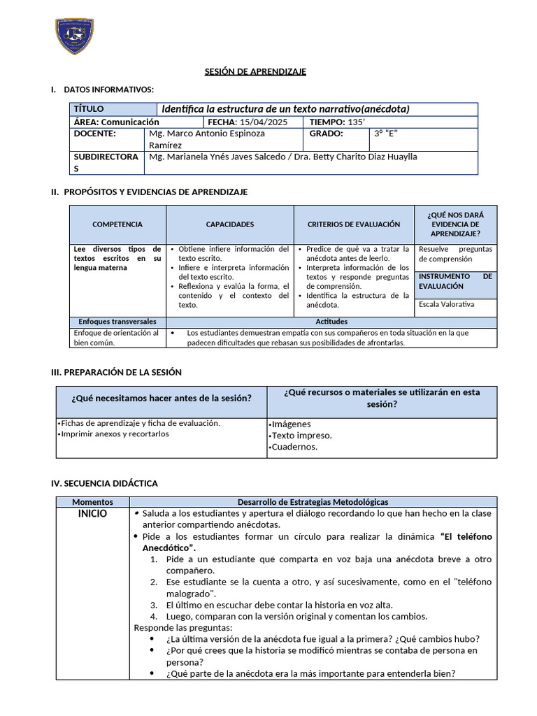 C9 - Identifica La Estructura de Un Texto Narrativo (Anécdota) | PDF | Aprendizaje | Información