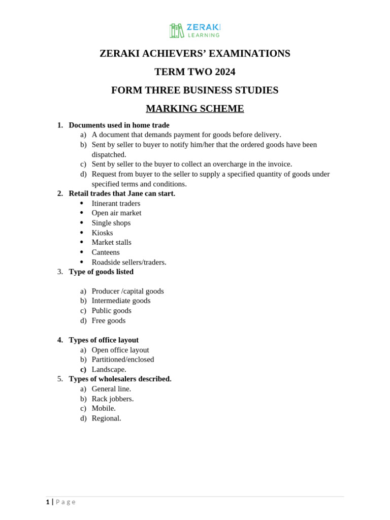 Business Studies - Marking Scheme | PDF | Insurance | Employment